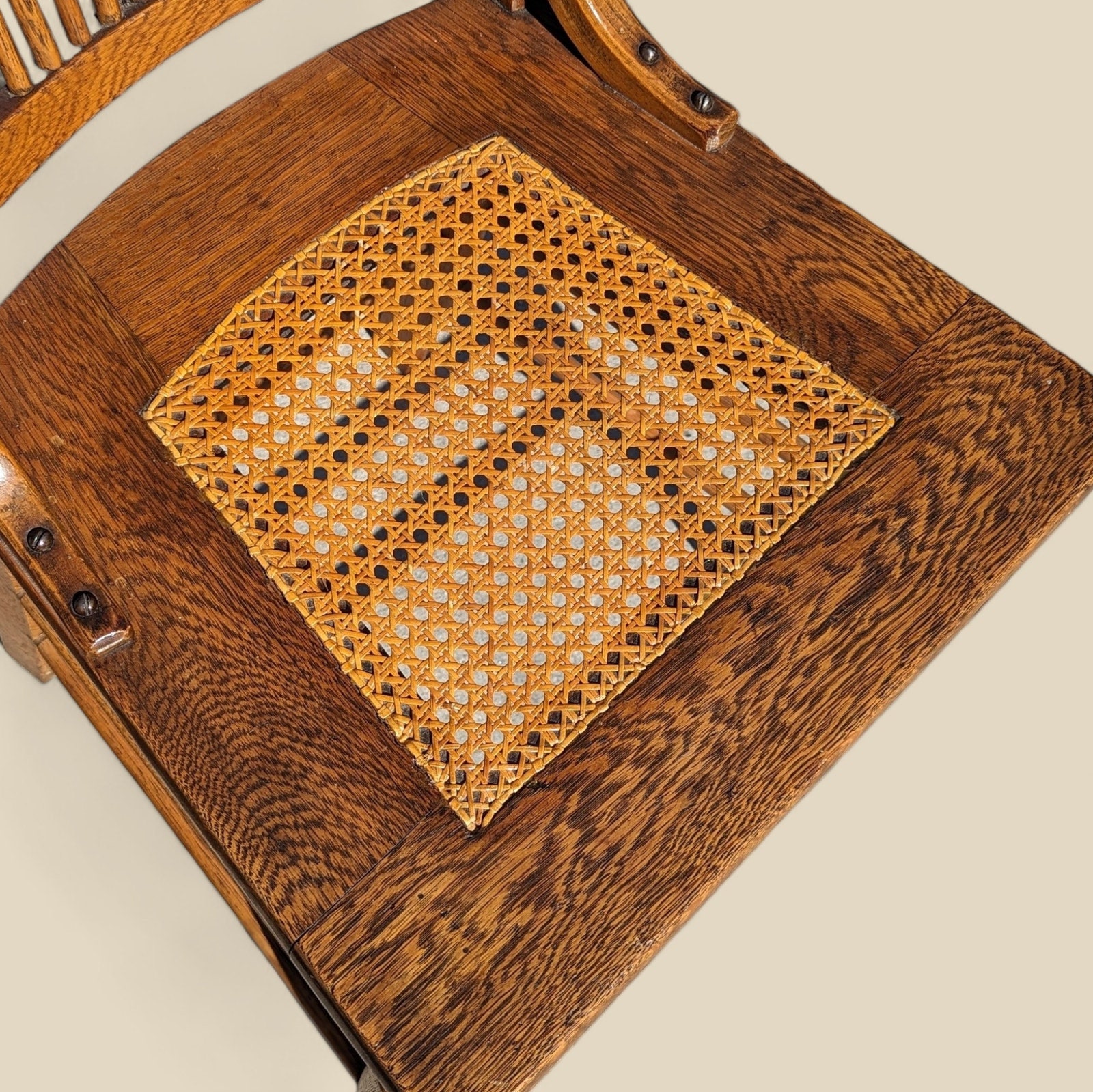 Set of 4 Antique Tiger Oak Dining Chairs With Rattan Seats, Arts and ...