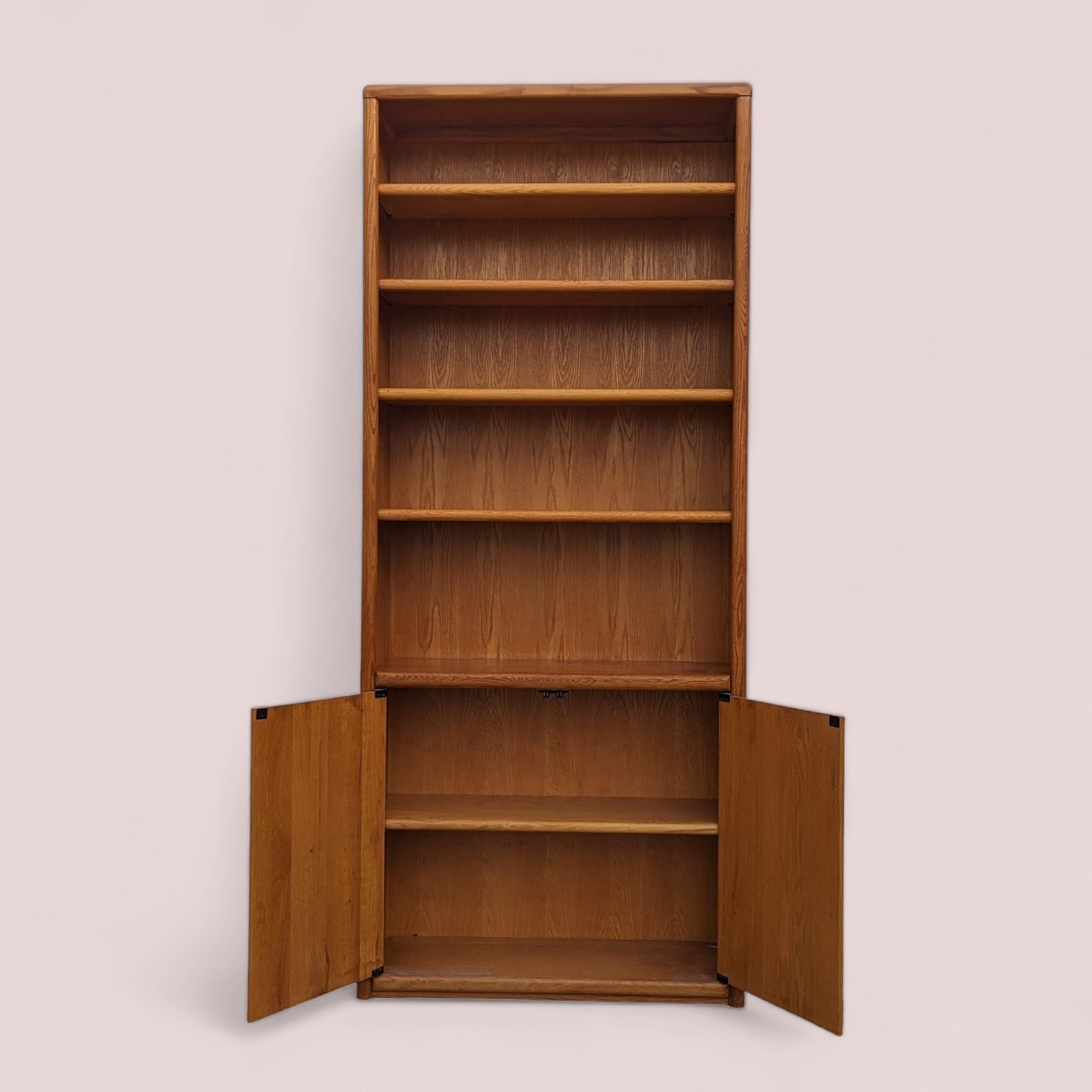 Nice Oak Bookcase, Vintage, Adjustable Shelves, Solid Wood, Mid Century ...