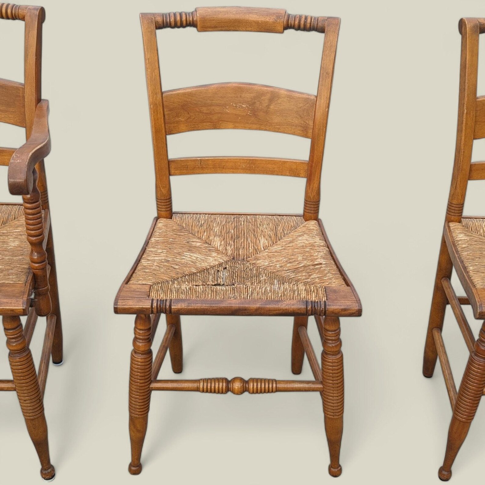 Vintage Dining Chairs, Hitchcock, Antique, Wood, Rush Seat, Kitchen ...
