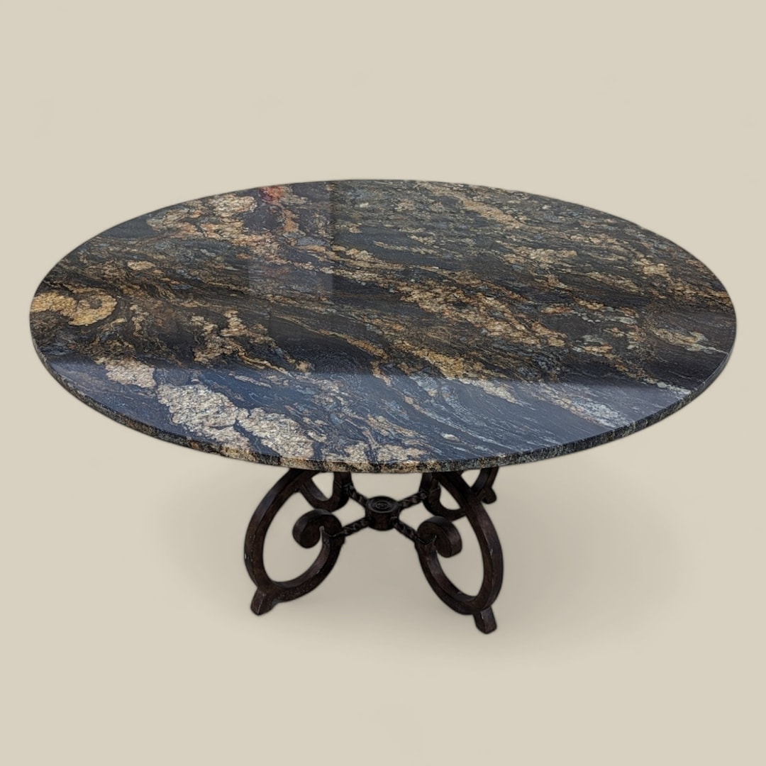 Antique Round Granite Top Dining Table With Ornate Cast Iron Base ...