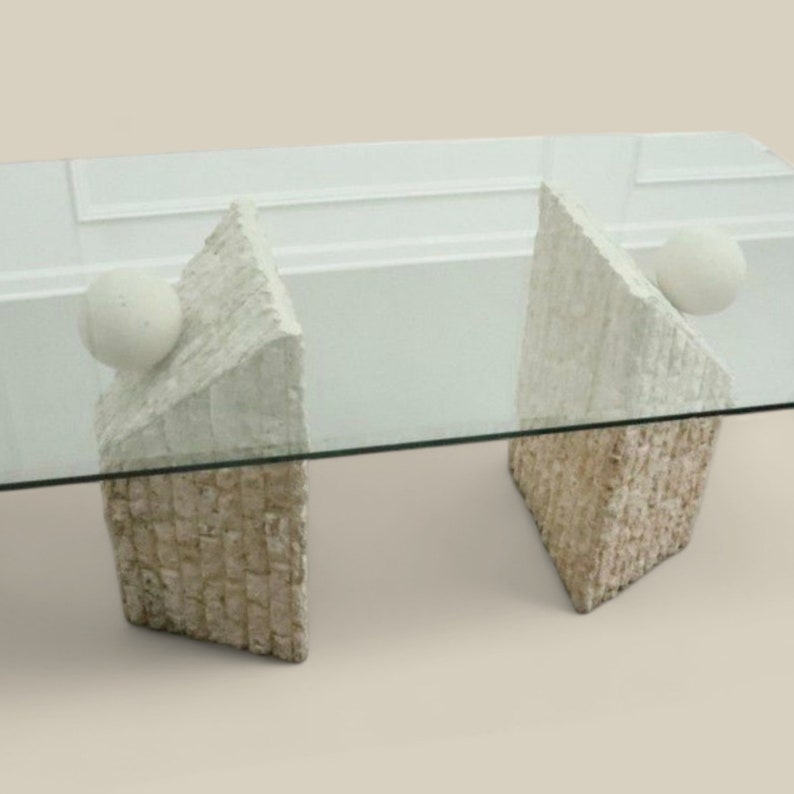 Mactan Stone Dining Table, Postmodern, Unique, Glass Top, Rectangular ...