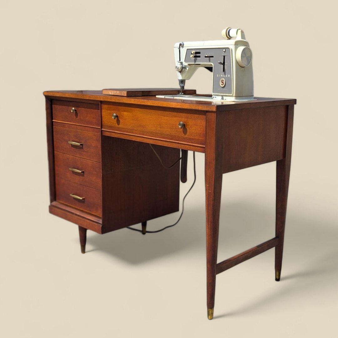 Vintage Mid Century Walnut Desk With Singer 600 Sewing Machine - Etsy