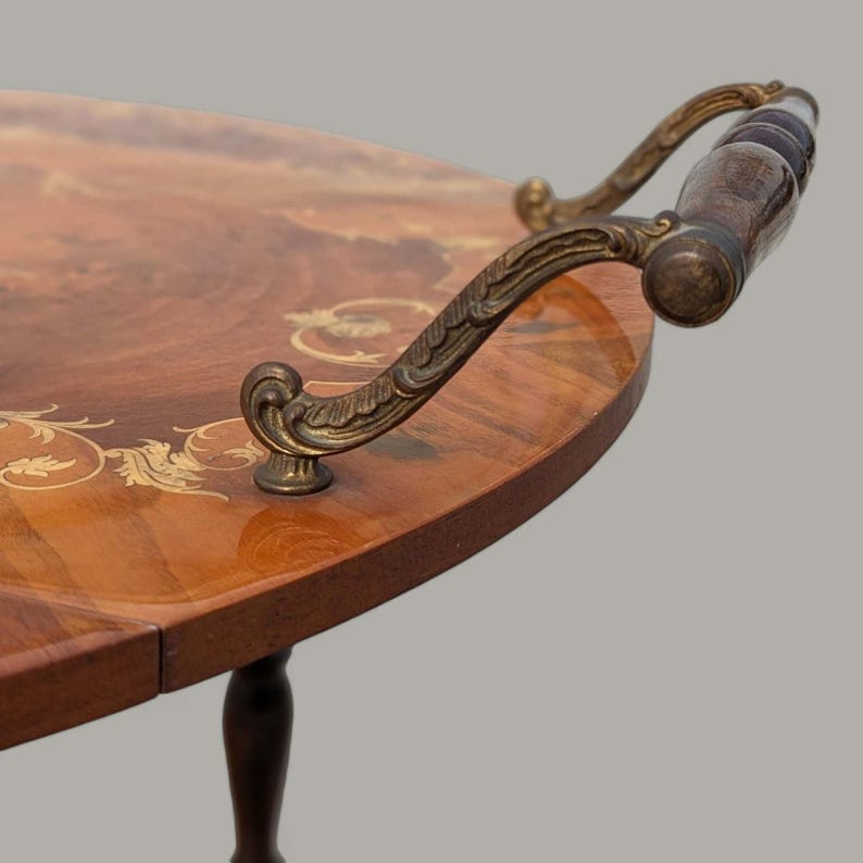 Inlaid Italian Drop Leaf Bar Cart C 1960, Floral Inlay Rolling Bar Tea ...