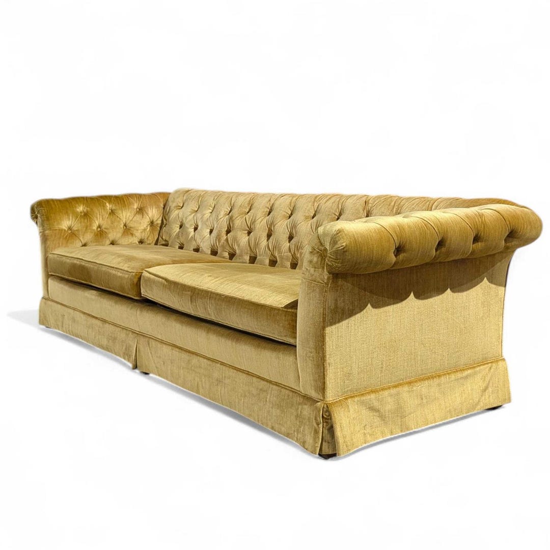 Vintage Hollywood Regency Gold Velvet Sofa, Tufted Chesterfield Style ...