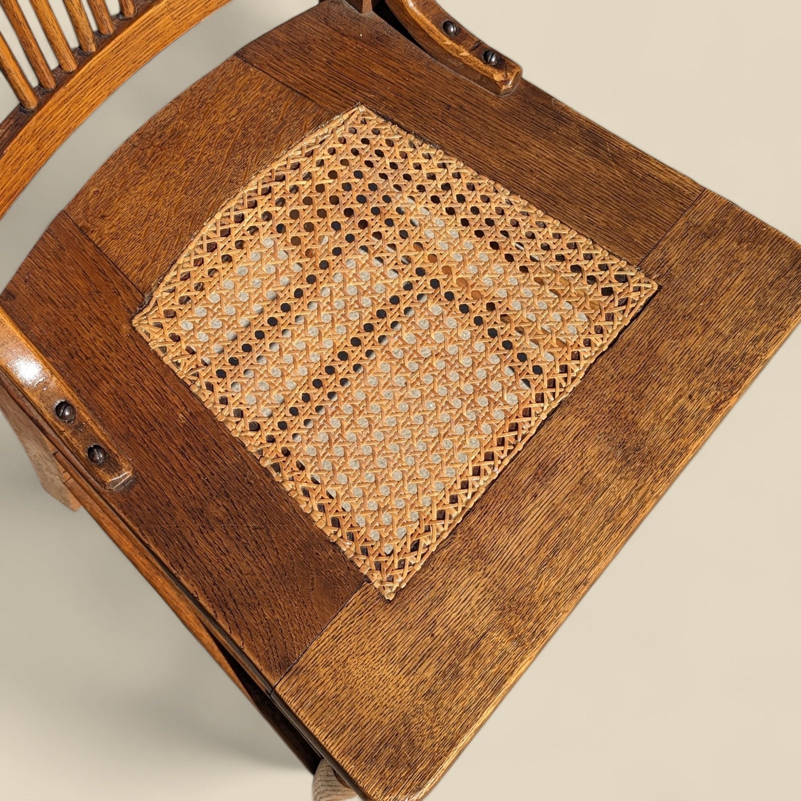 Set of 4 Antique Tiger Oak Dining Chairs With Rattan Seats, Arts and ...