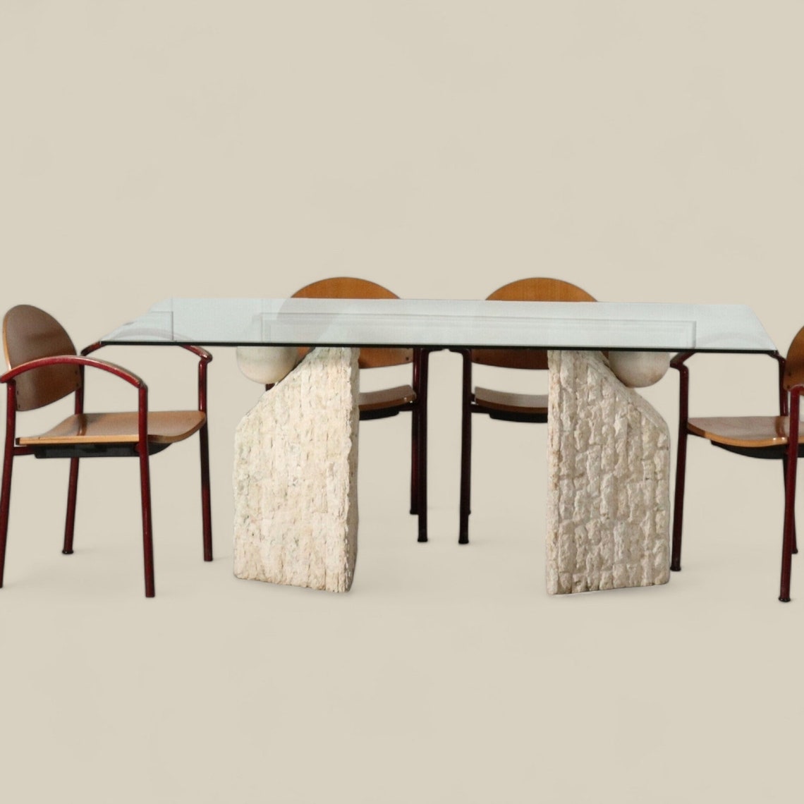 Mactan Stone Dining Table, Postmodern, Unique, Glass Top, Rectangular ...