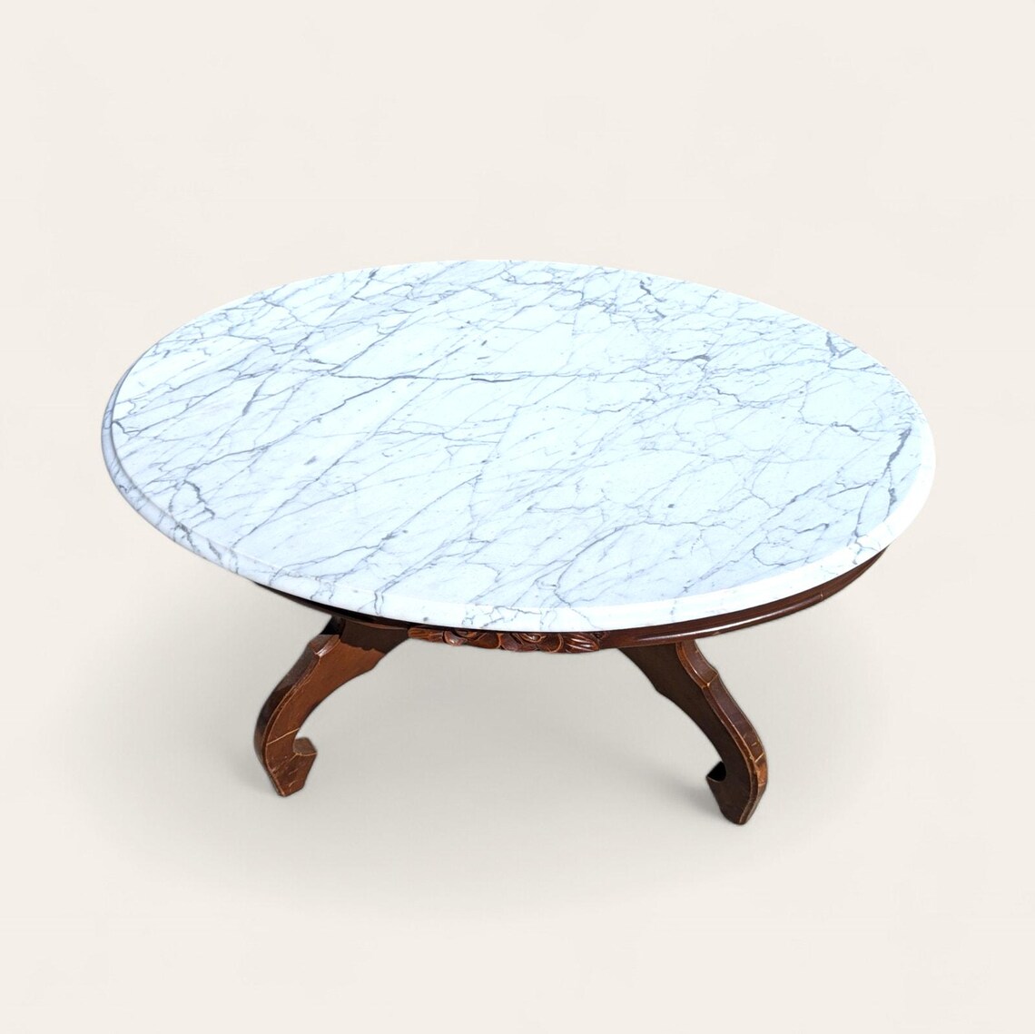 Antique Oval Coffee Table With Marble Top, Solid Wood, Italian, Queen ...