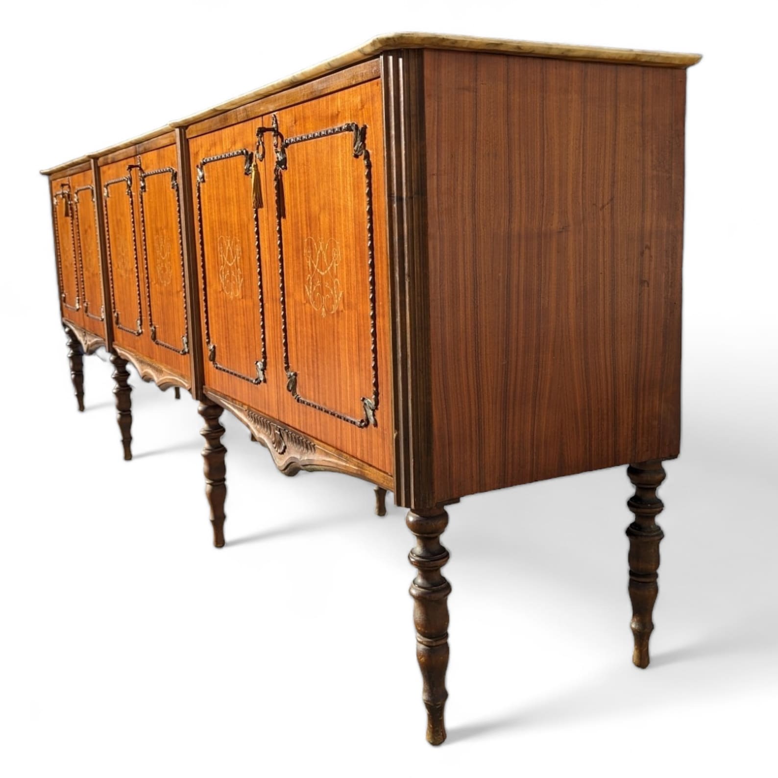 Antique French Buffet, Sideboard, Marble Top, Inlaid Wood, Turned Legs ...