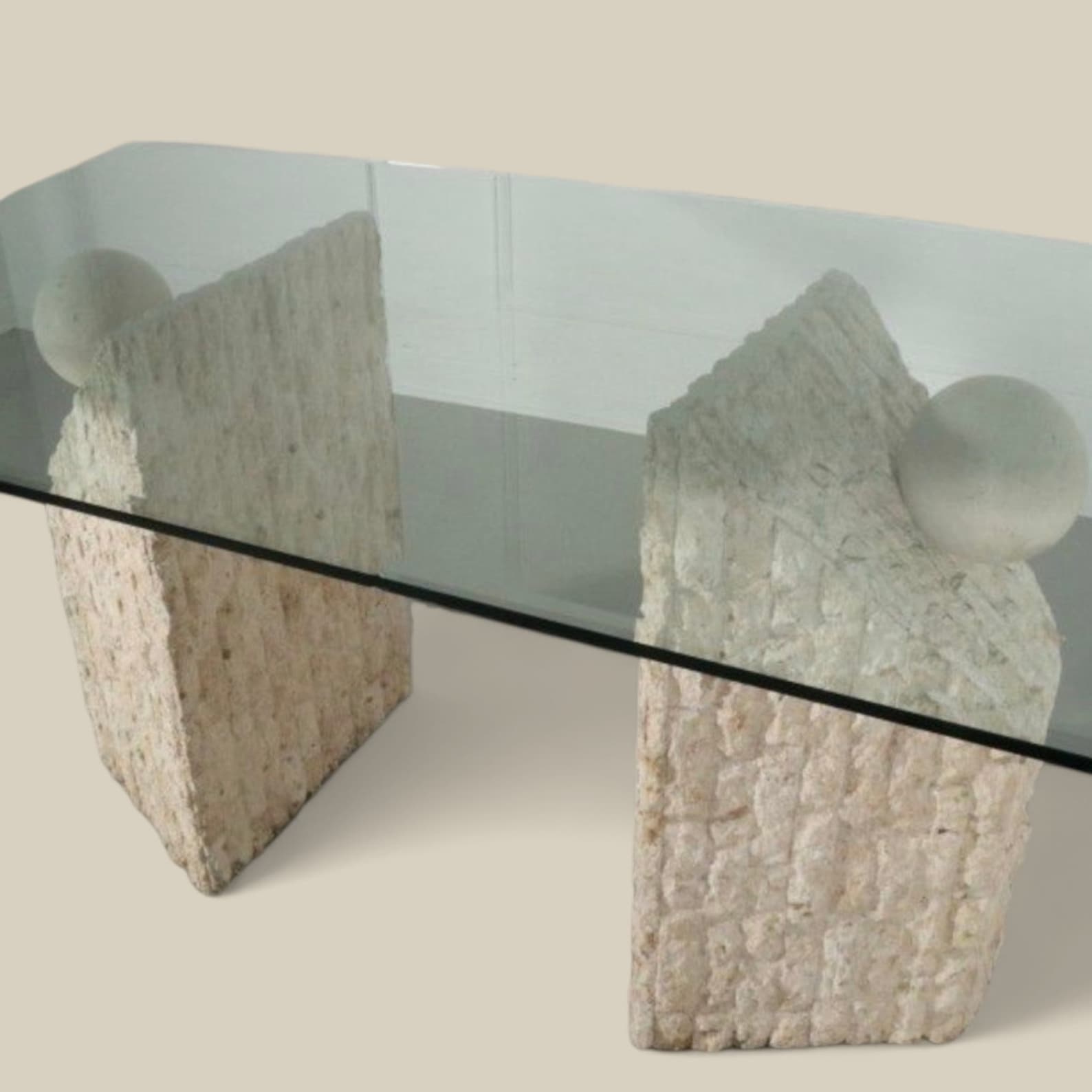 Mactan Stone Dining Table, Postmodern, Unique, Glass Top, Rectangular ...