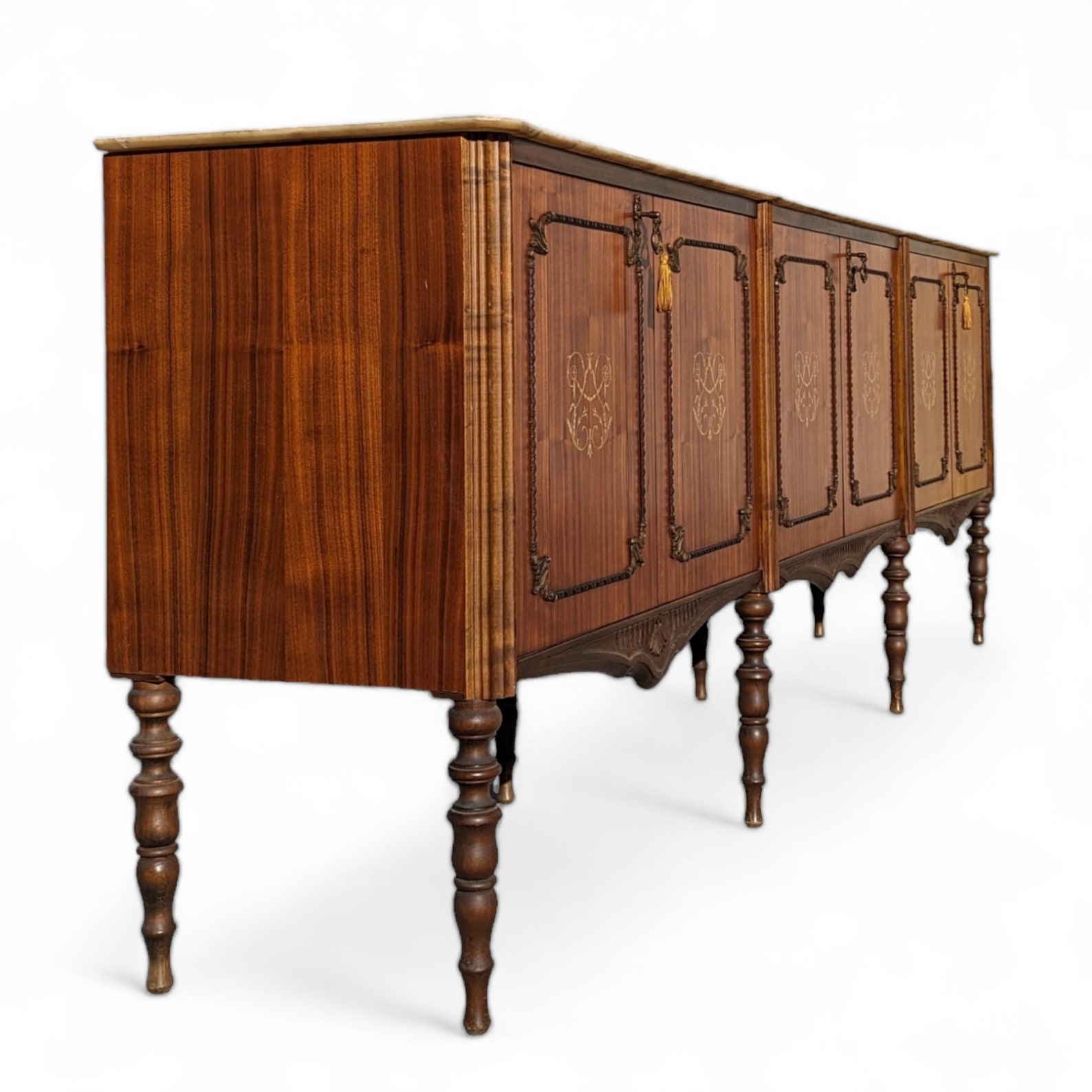 Antique French Buffet, Sideboard, Marble Top, Inlaid Wood, Turned Legs ...
