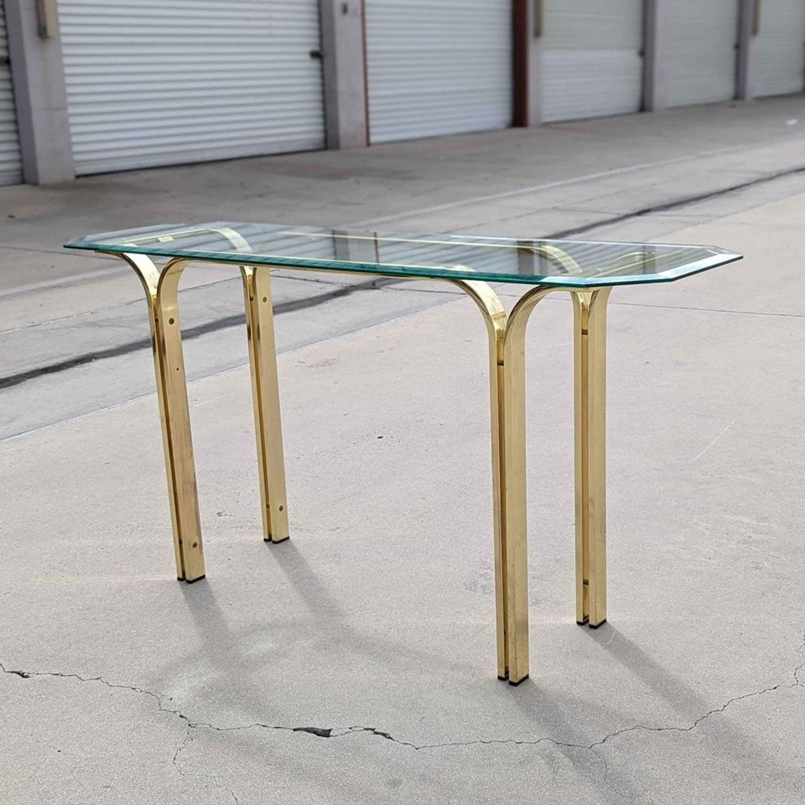 Vintage Entryway Table, Glass Top, Brass, Mid Century, Sofa, Hallway ...