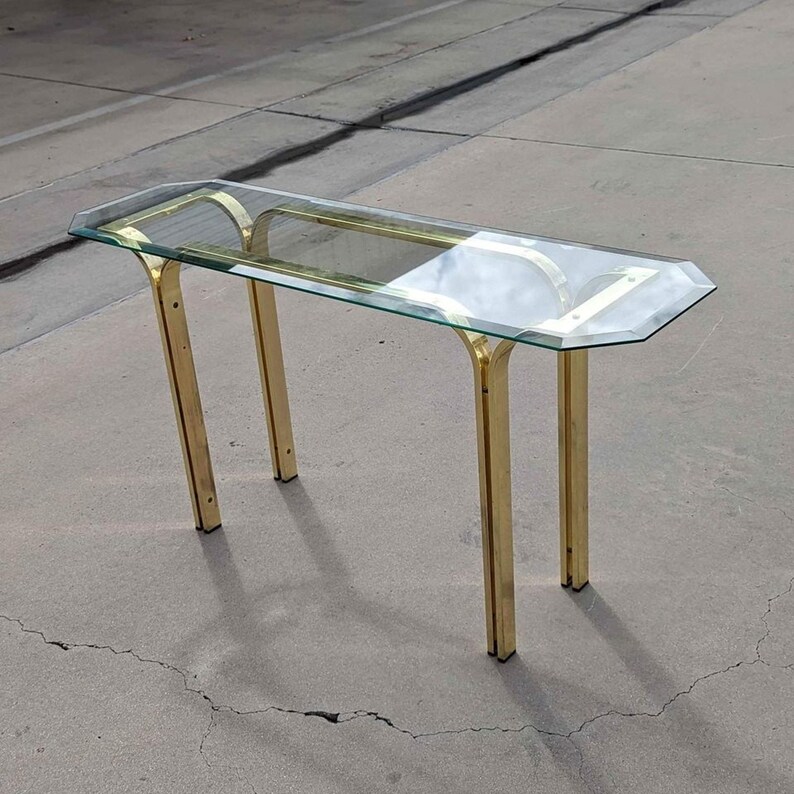 Vintage Entryway Table, Glass Top, Brass, Mid Century, Sofa, Hallway ...