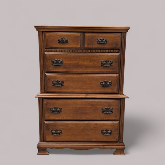 Solid Wood Dresser Chippendale Ethan Allen Style Antique Maple Bedroom Tallboy Etsy