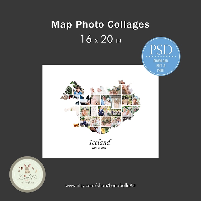 Iceland Collage | Iceland Map Photo Collage | Travel Photo Collage ...