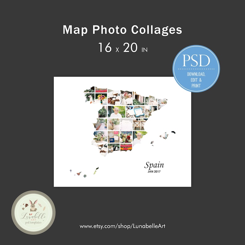 Spain Collage Spain Map Photo Collage Travel Photo Collage - Etsy