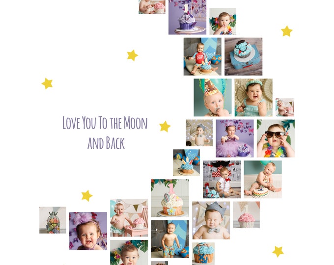 Moon Photo Collage Template / Moon Shape Photo Collage Svg / Vector Set ...