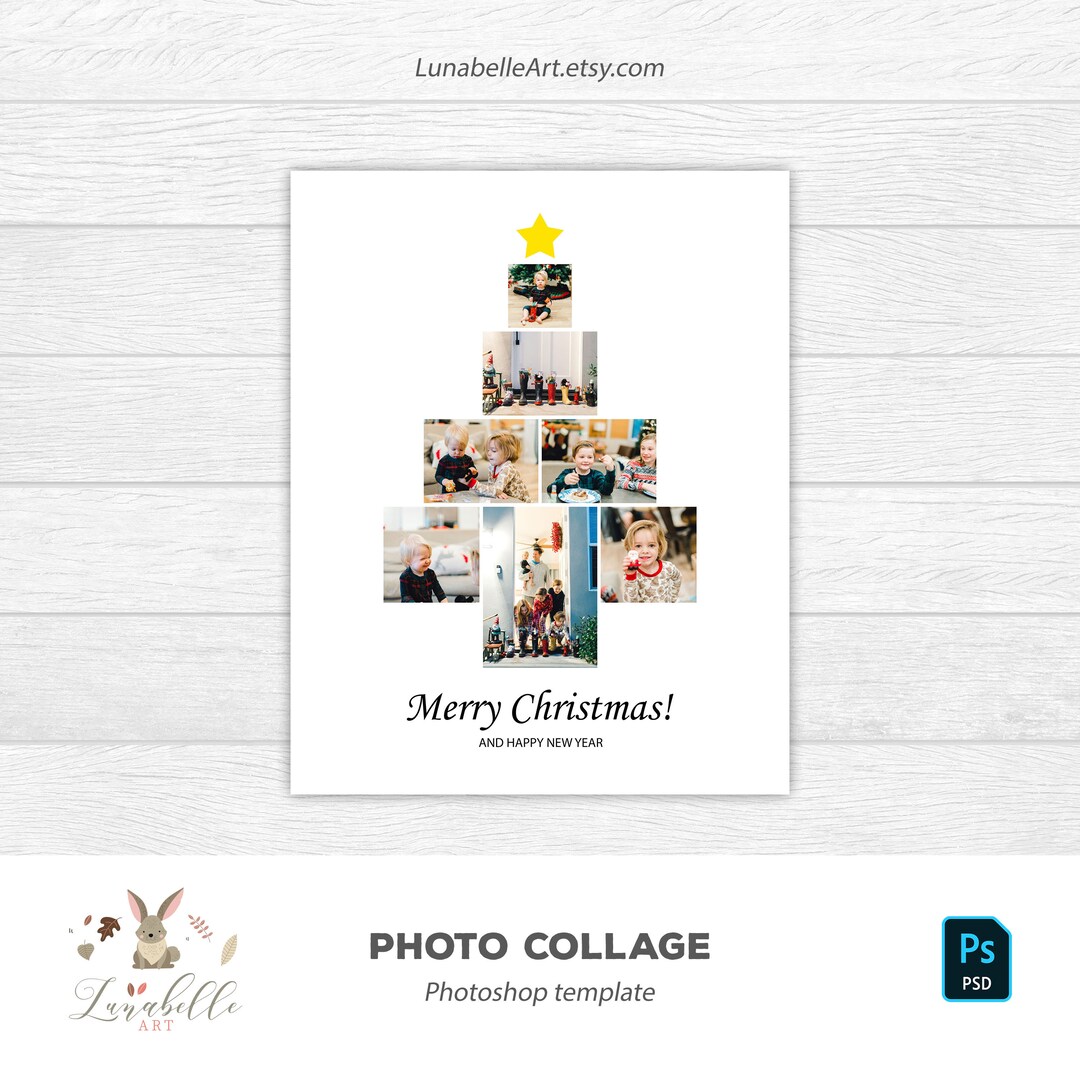 Christmas Tree Photo Collage | Photoshop Template | Christmas Tree ...