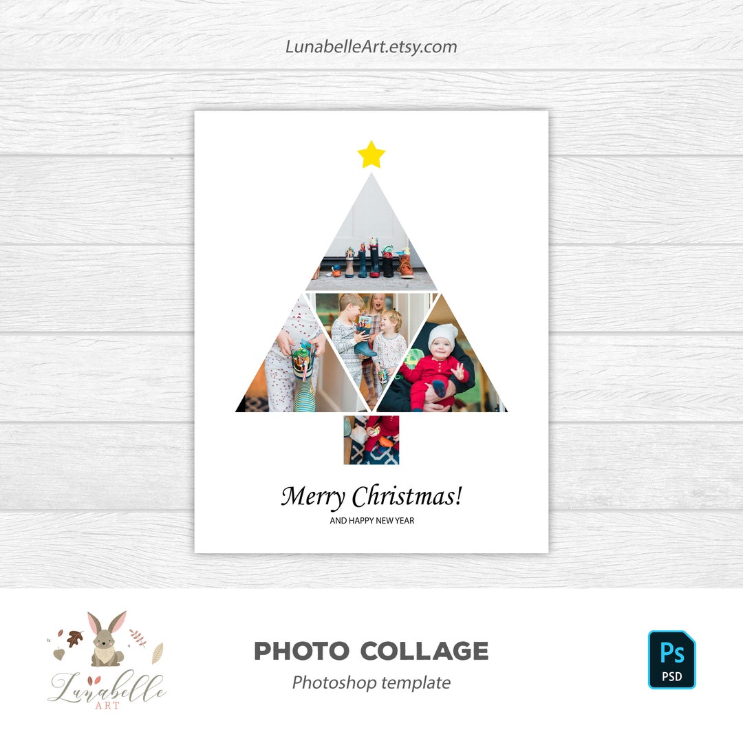 Christmas Tree Photo Collage | Photoshop Template | Christmas Tree ...