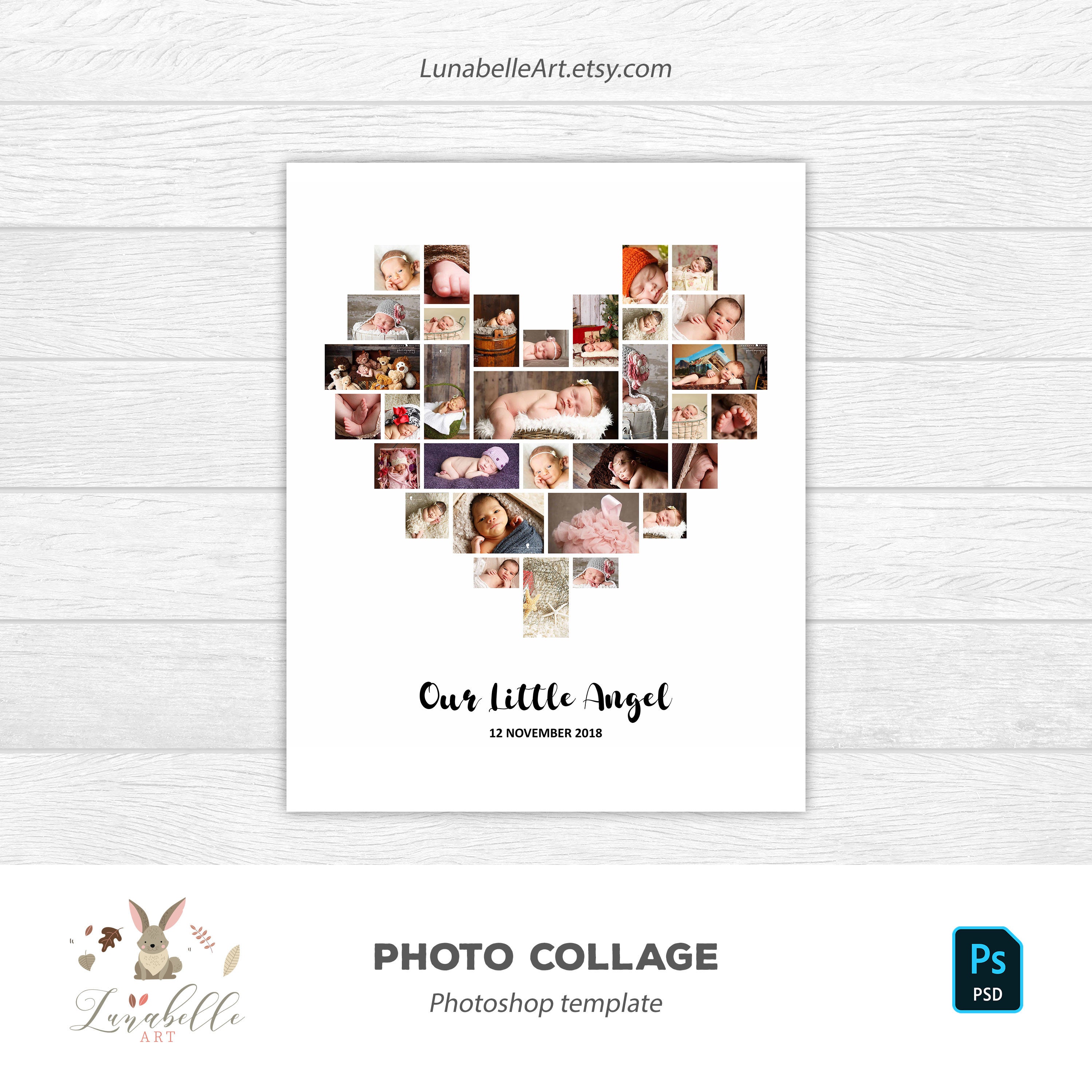 Design & Templates Paper & Party Supplies Heart Photo Collage Love ...