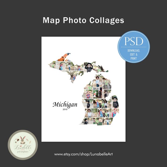 Michigan Collage Michigan Map Photo Collage Travel Photo | Etsy