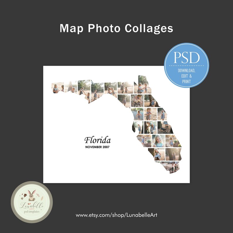 Florida Collage Florida Map Photo Collage Travel Photo | Etsy