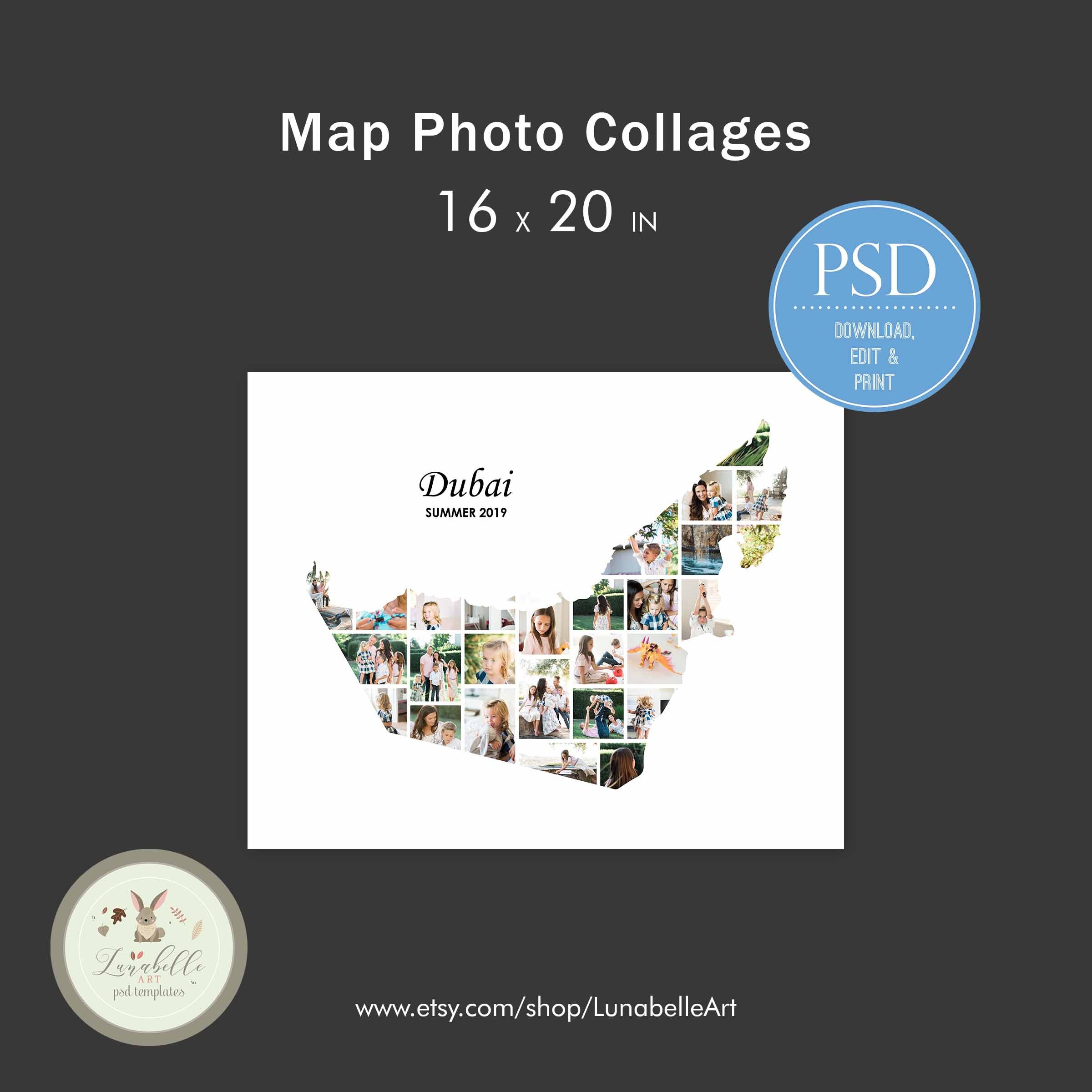 Dubai Collage Dubai Map Photo Collage Travel Photo Collage - Etsy