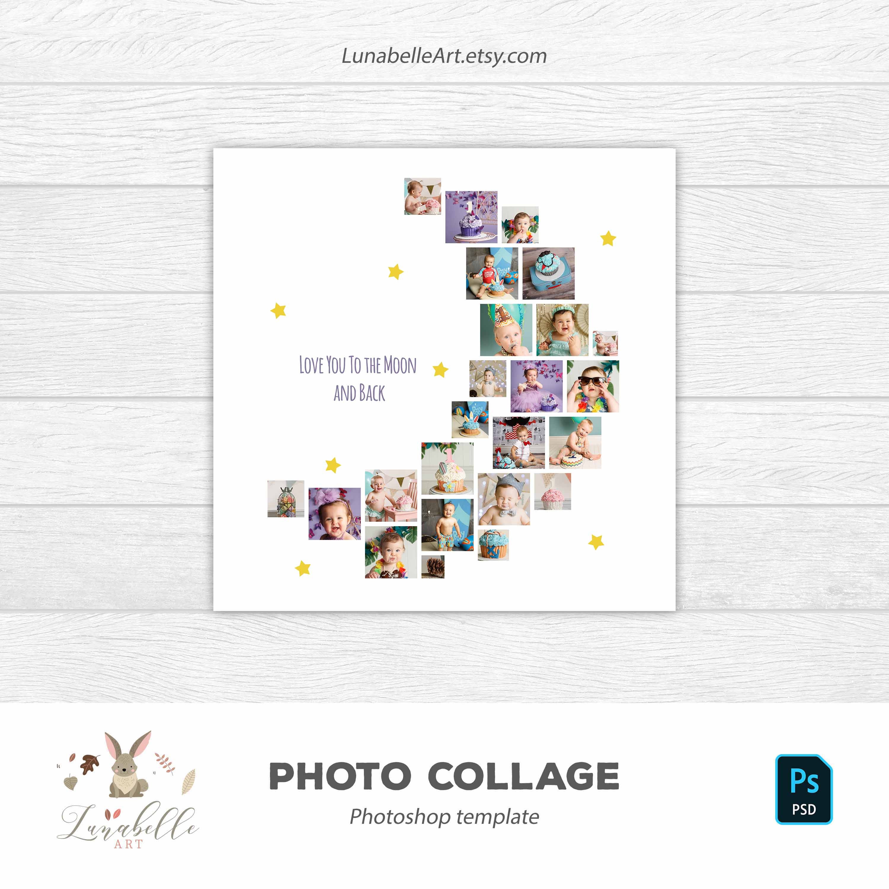 Moon Photo Collage Template | Moon Template | Crescent Moon Collage ...