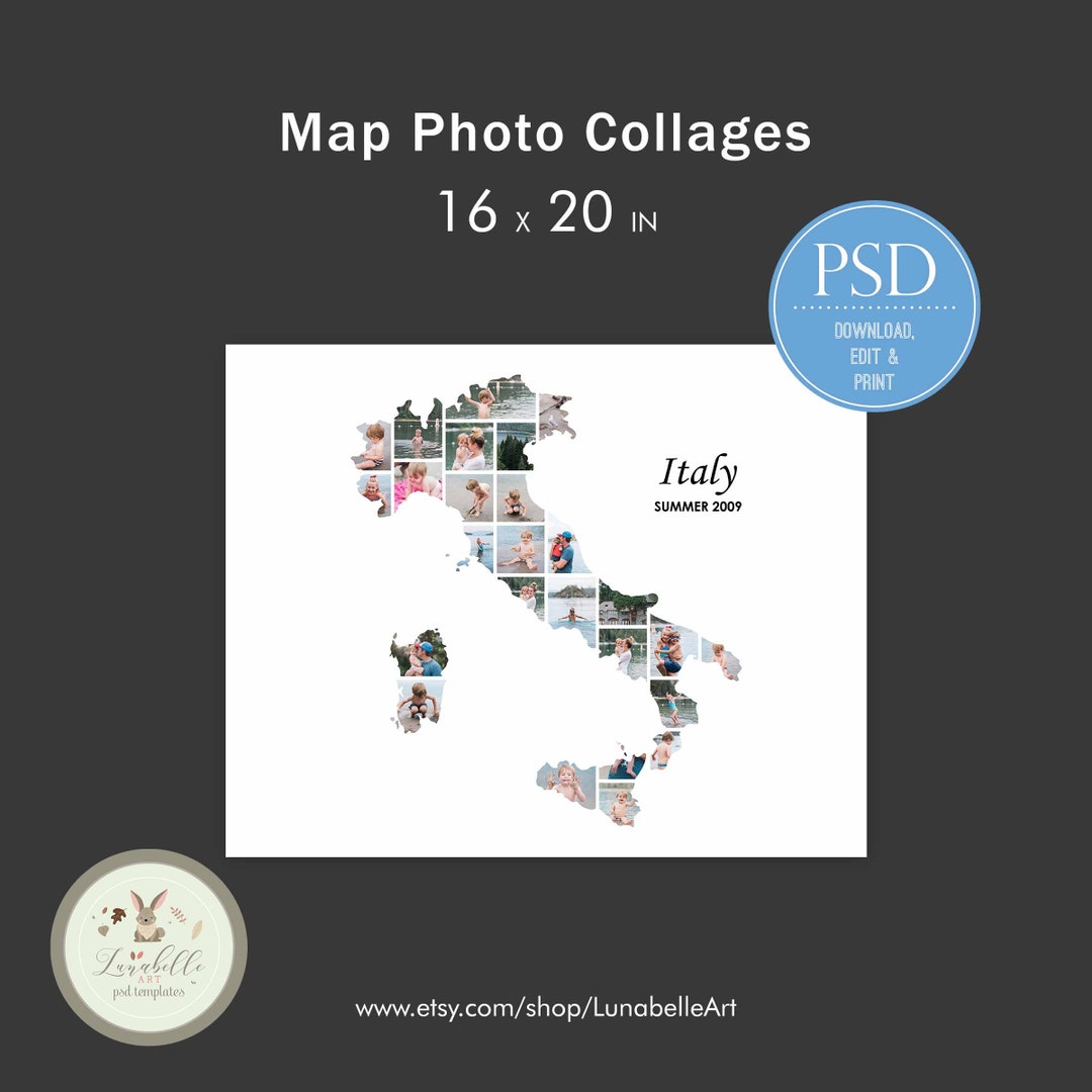Italy Collage | Italy Map Photo Collage | Travel Photo Collage ...
