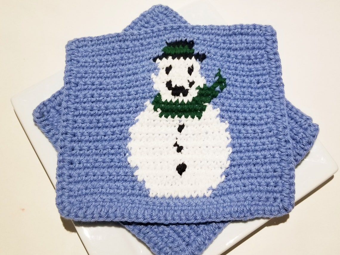 Snowman Washcloth Crochet Pattern, Single Crochet SC Graph, Written ...