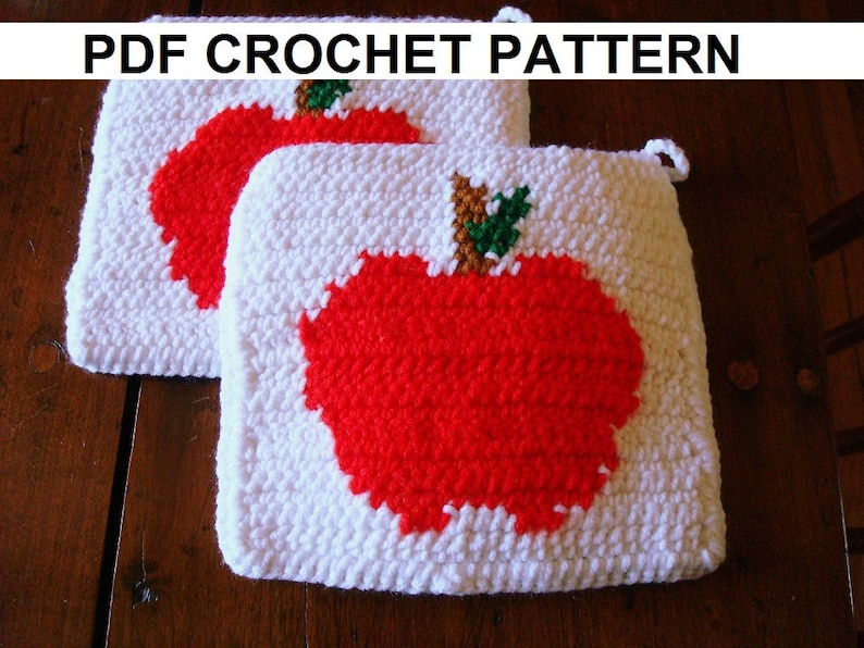 Apple Potholder PDF Crochet Pattern Graph and Written - Etsy