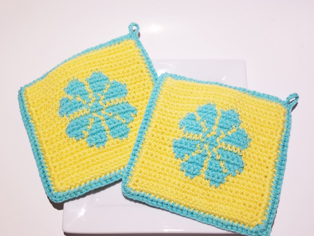 Crochet Pattern Primitive Flower Potholder, Pioneer Flowers Mothers Day ...