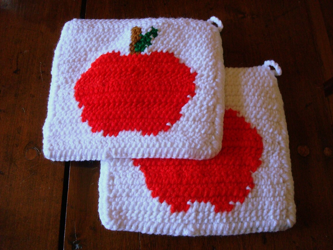 Apple Potholder PDF Crochet Pattern Graph and Written | Etsy