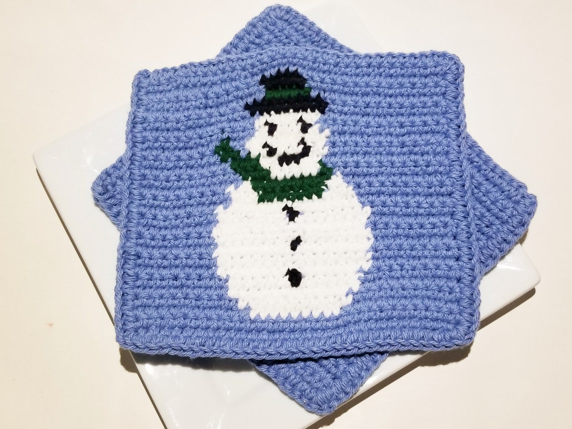 Snowman Washcloth Crochet Pattern, Single Crochet SC Graph, Written ...