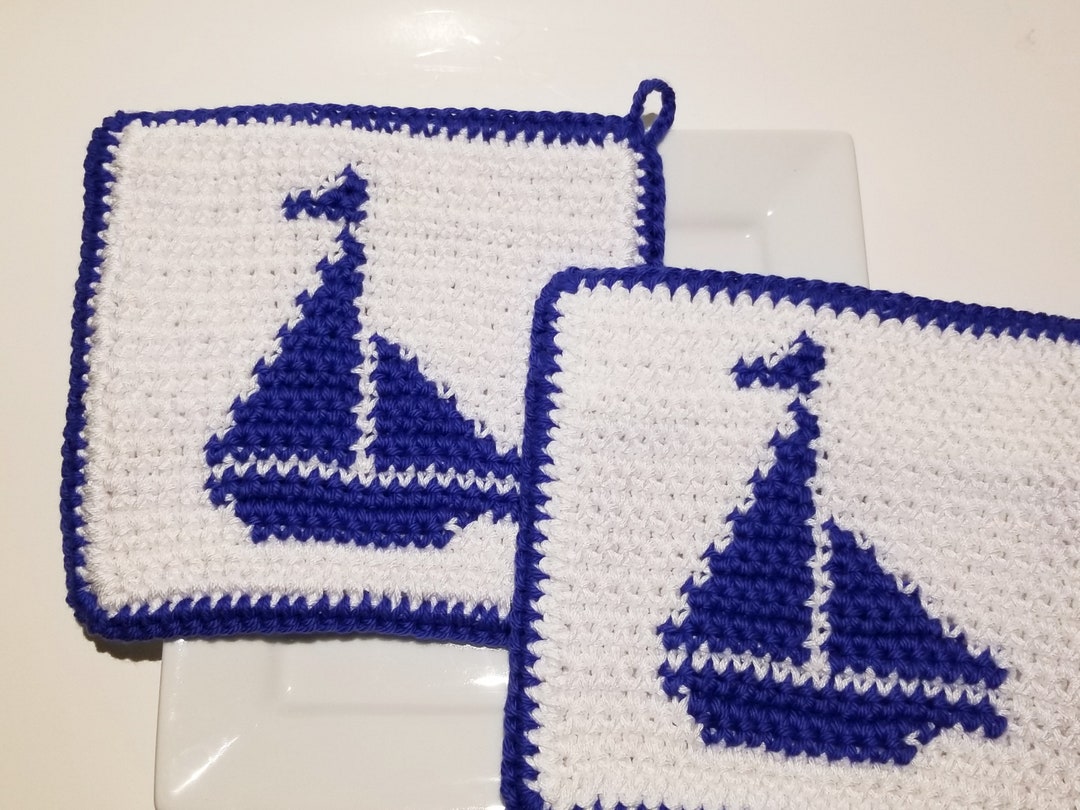 Sailboat Crochet Pattern, Nautical Potholders Single Crochet Graph ...