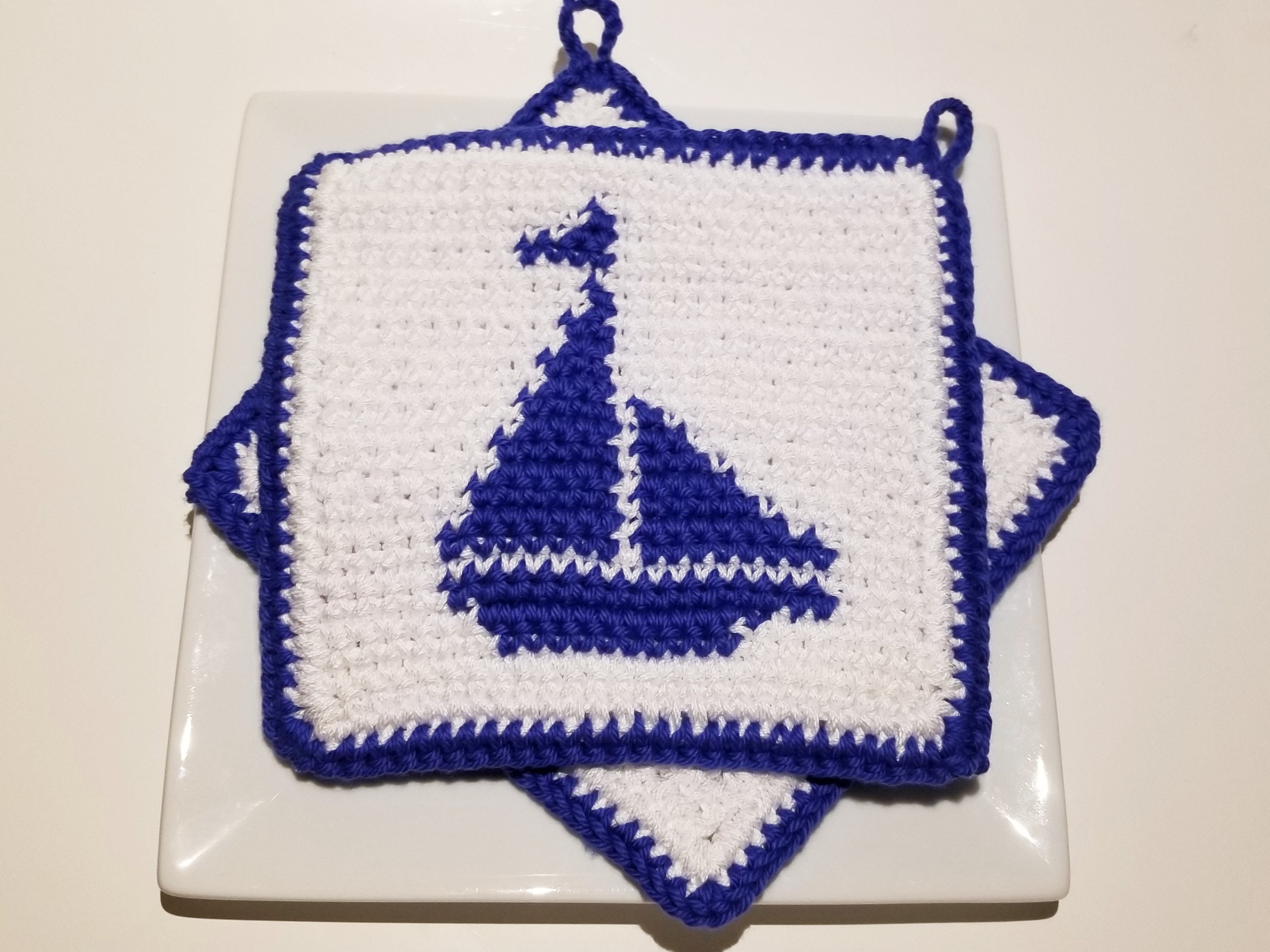 Sailboat Crochet Pattern Nautical Potholders Single Crochet - Etsy