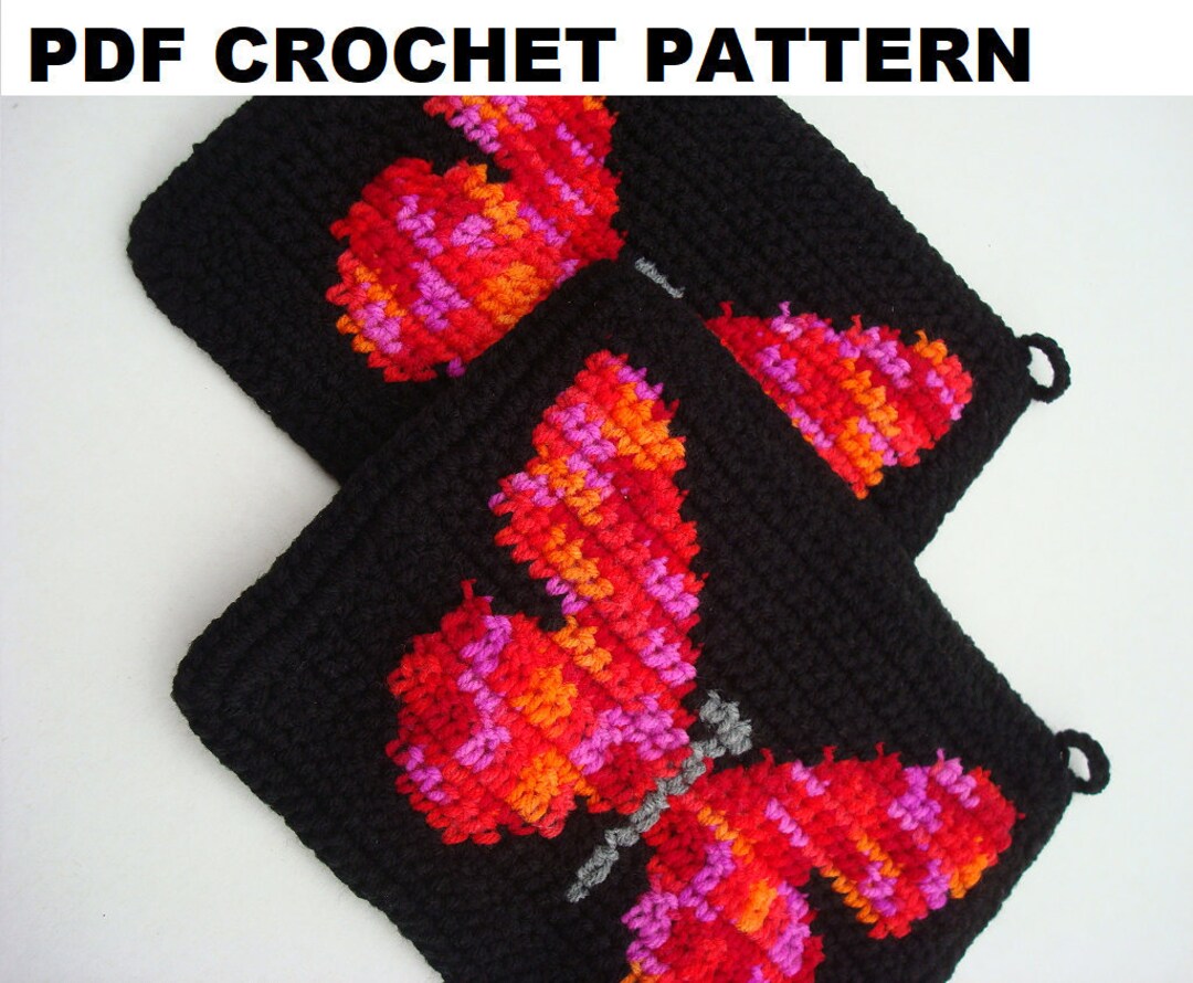 Butterfly Potholder Crochet Pattern - Single Crochet SC Graph, Written ...