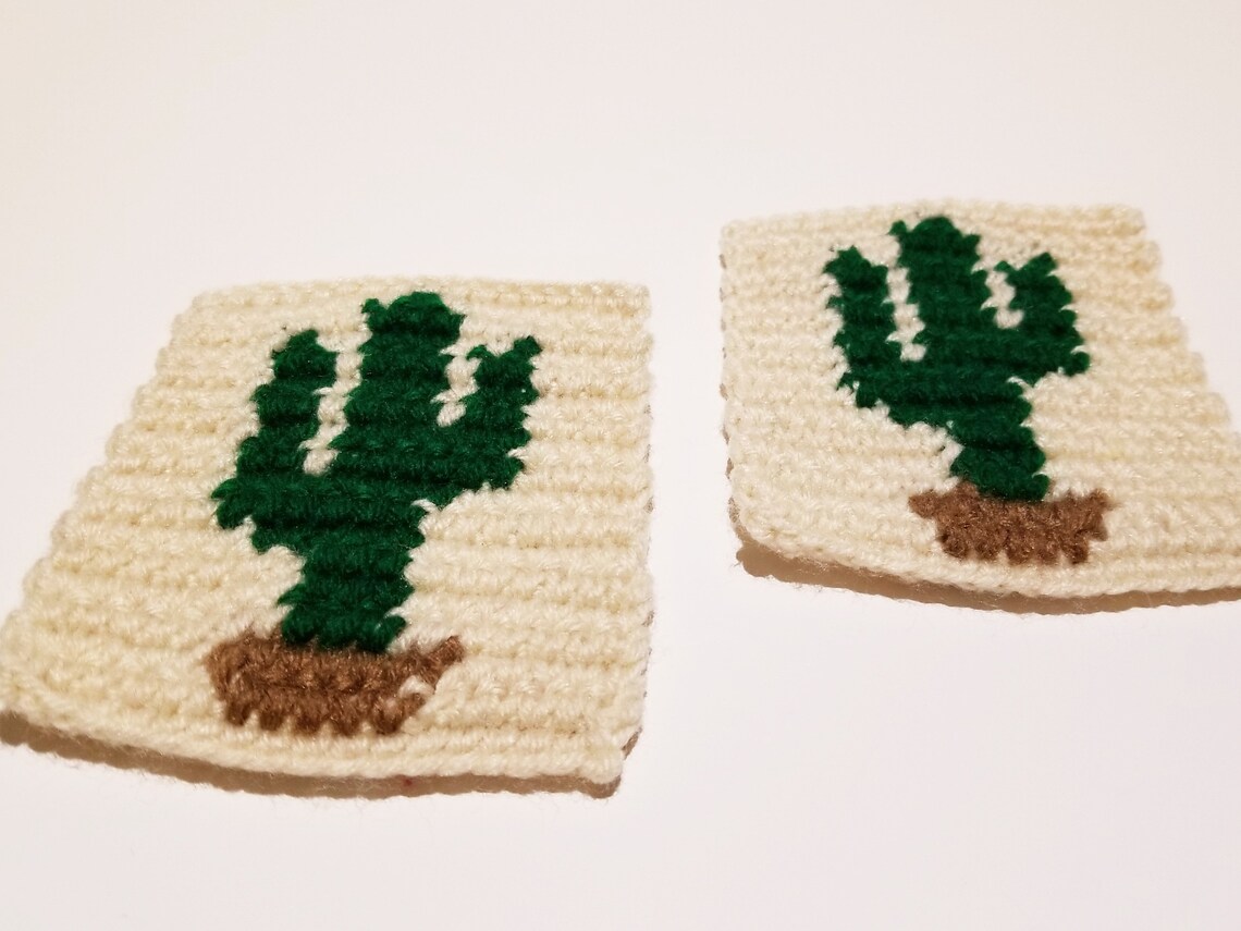 Large Cactus Coaster Crochet Pattern Saguaro Cactus Single | Etsy