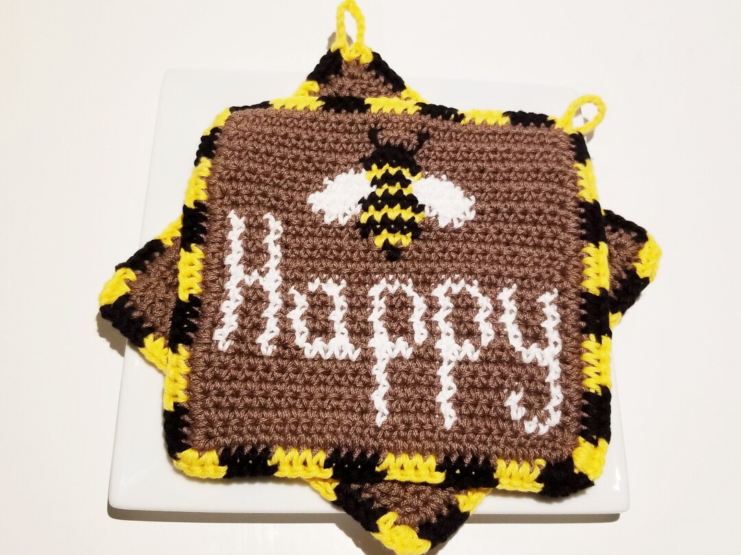 Bee Happy Crochet Pattern, Bees PDF Potholder Pot Holder Graph Patterns ...