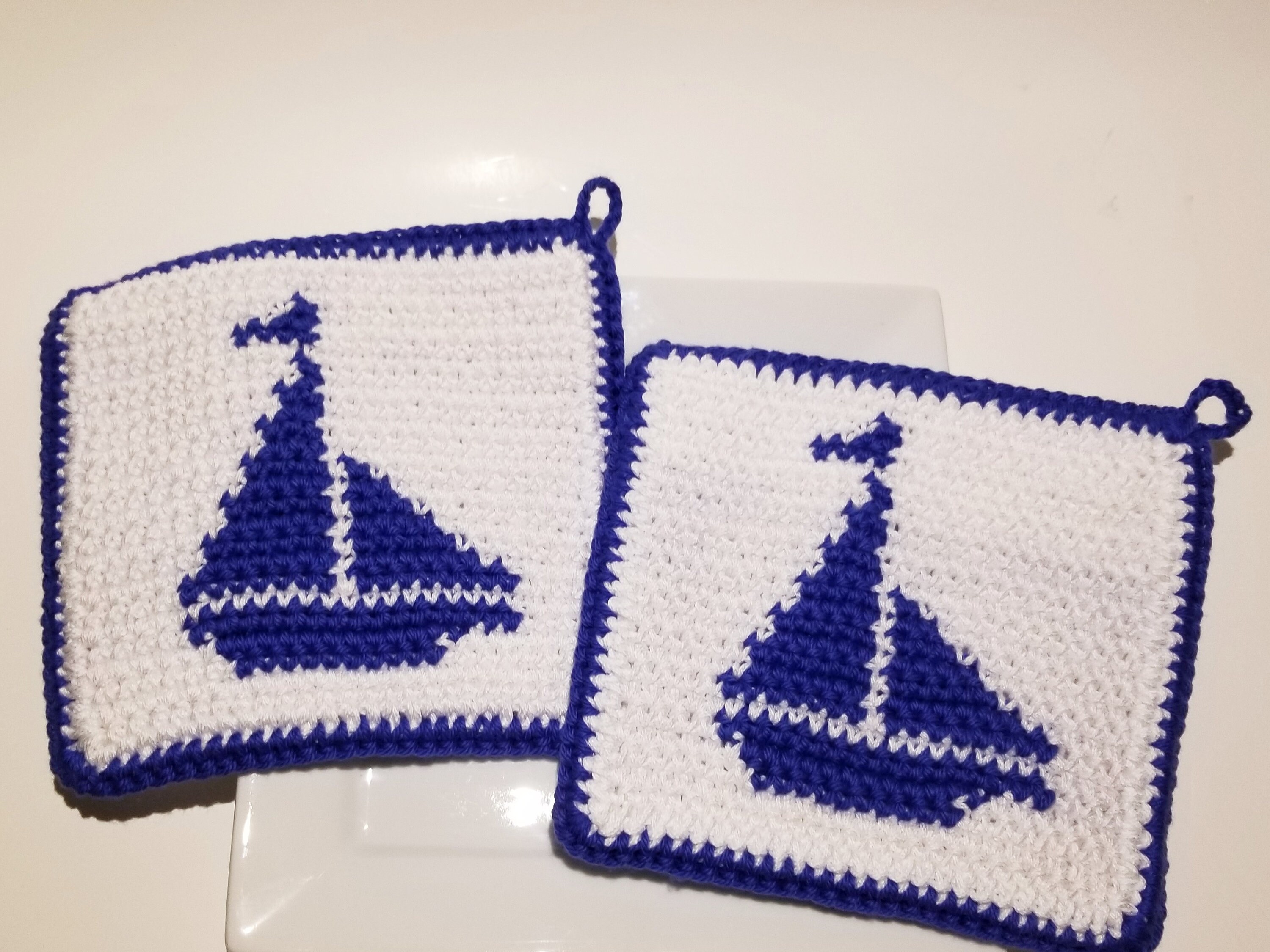 Sailboat Crochet Pattern, Nautical Potholders Single Crochet Graph ...