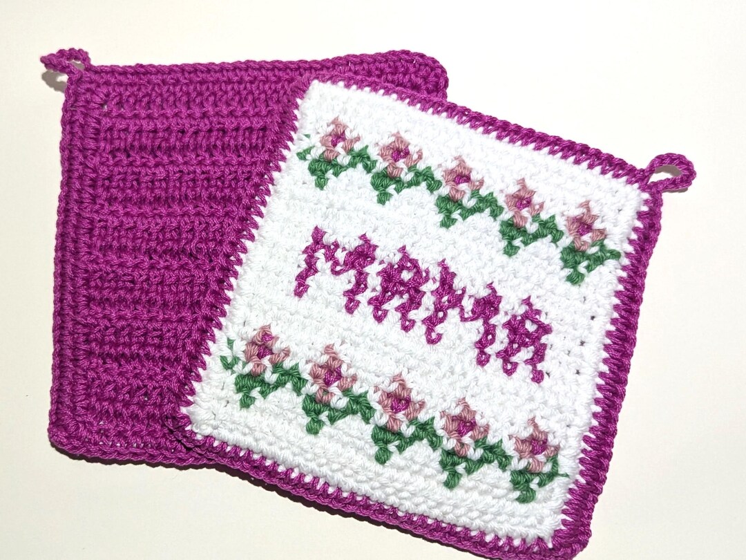 MAMA Crochet Pattern in a Fair Isle Inspired Flowers Potholder Crochet ...