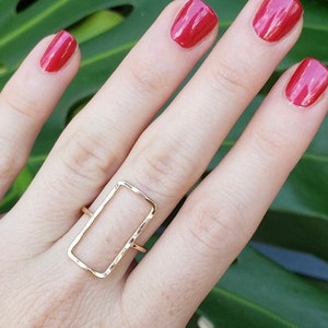 Open Gold Rectangle Ring, Large Open Rectangle Ring, Gold Hammered ...