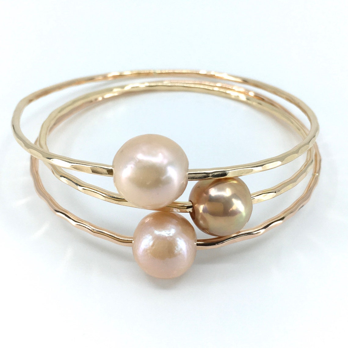 Hammered Pink Edison Pearl Bangle - Etsy