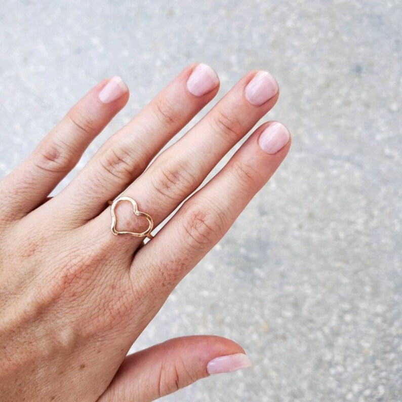 Open Heart Ring Gold Open Heart Ring Hammered Heart Shape | Etsy