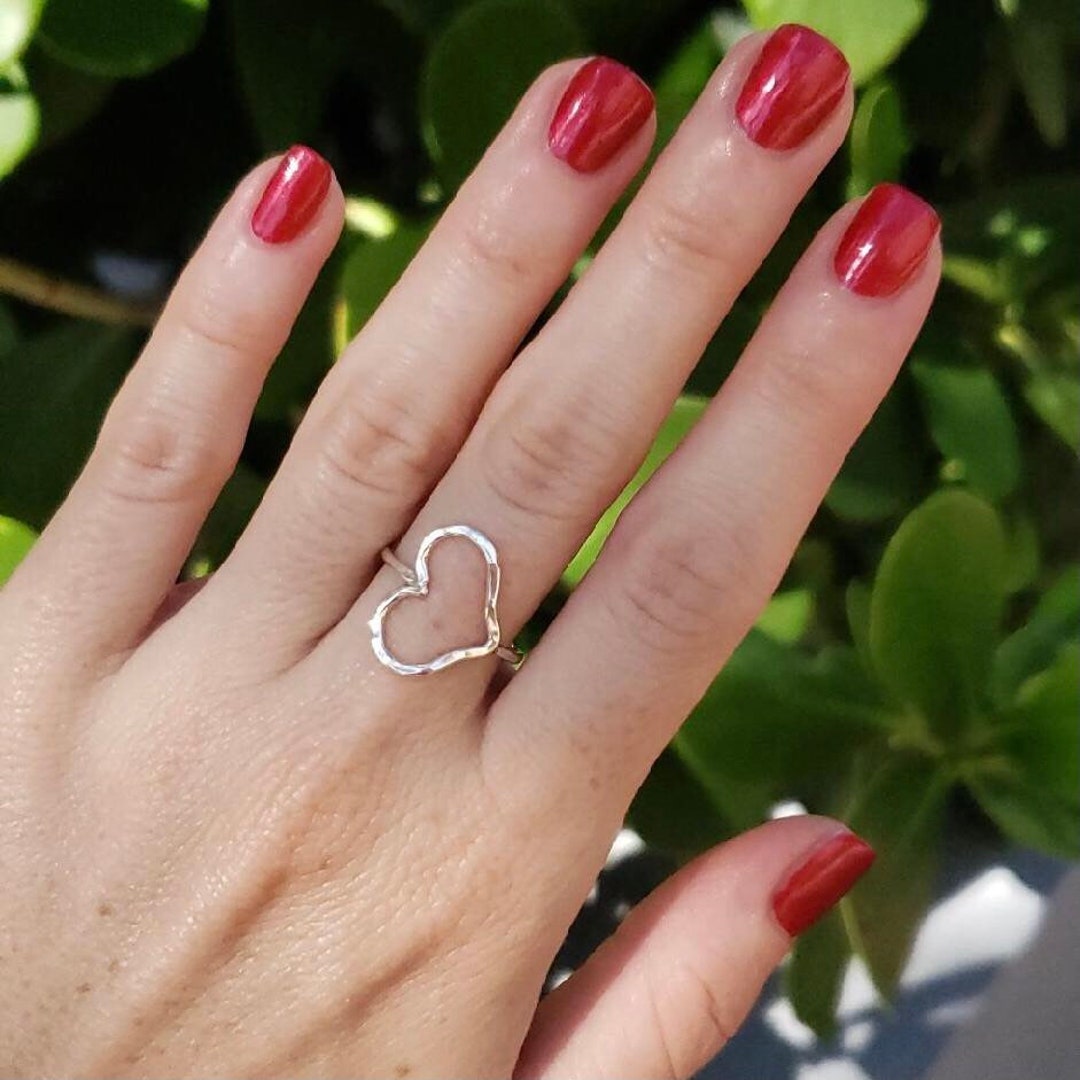 Sideways Heart Ring, Open Sideways Hammered Heart Ring, Open Gold Heart ...