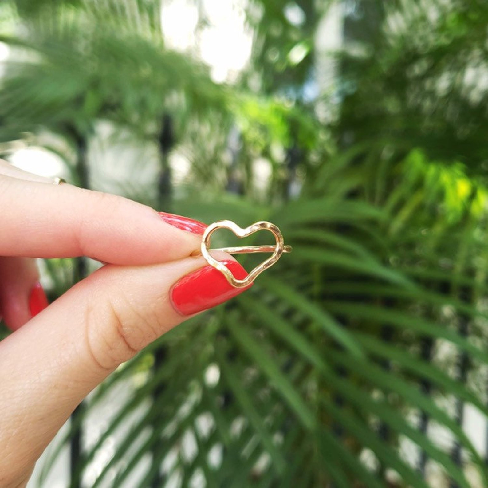 Open Heart Ring Gold Open Heart Ring Hammered Heart Shape | Etsy