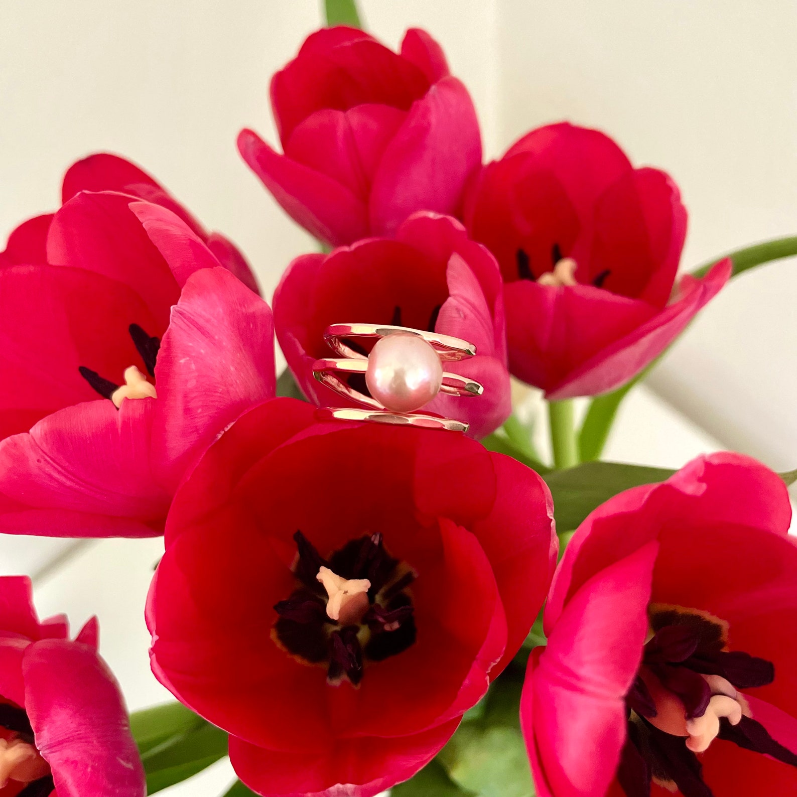 Edison Pearl Spiral Ring Pink Pearl Ring Edison Pearl Ring | Etsy