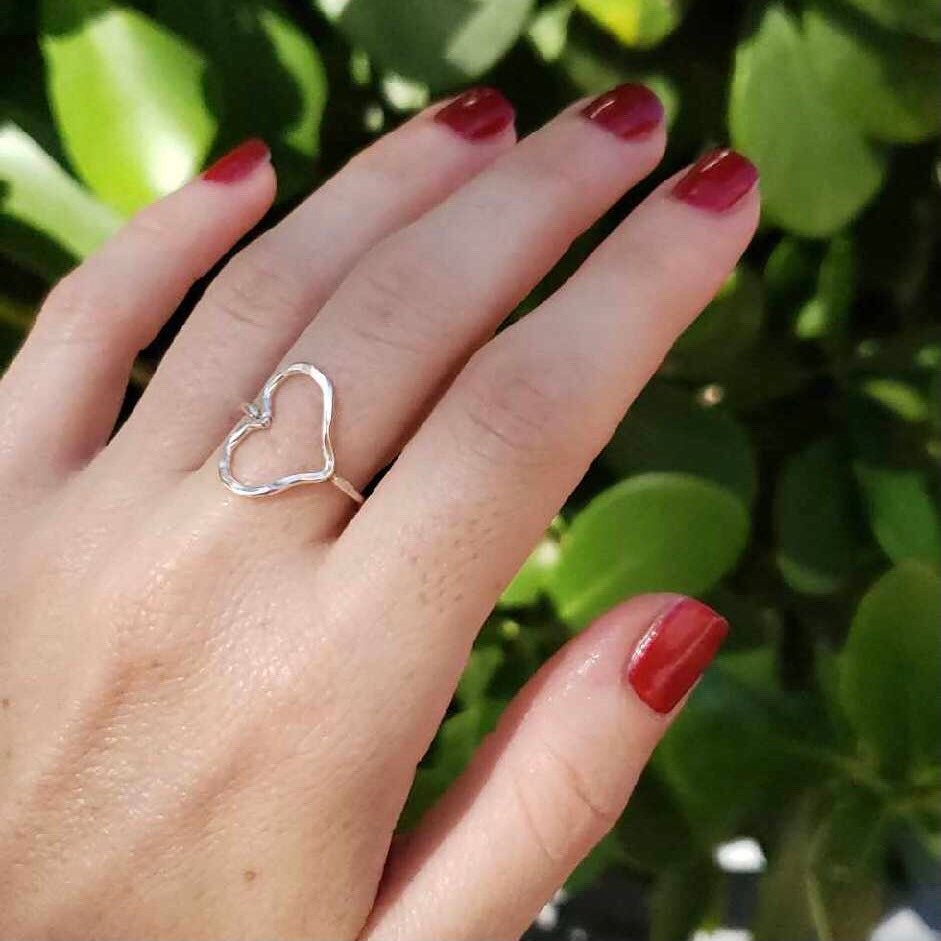 Sideways Heart Ring Open Sideways Hammered Heart Ring Open | Etsy