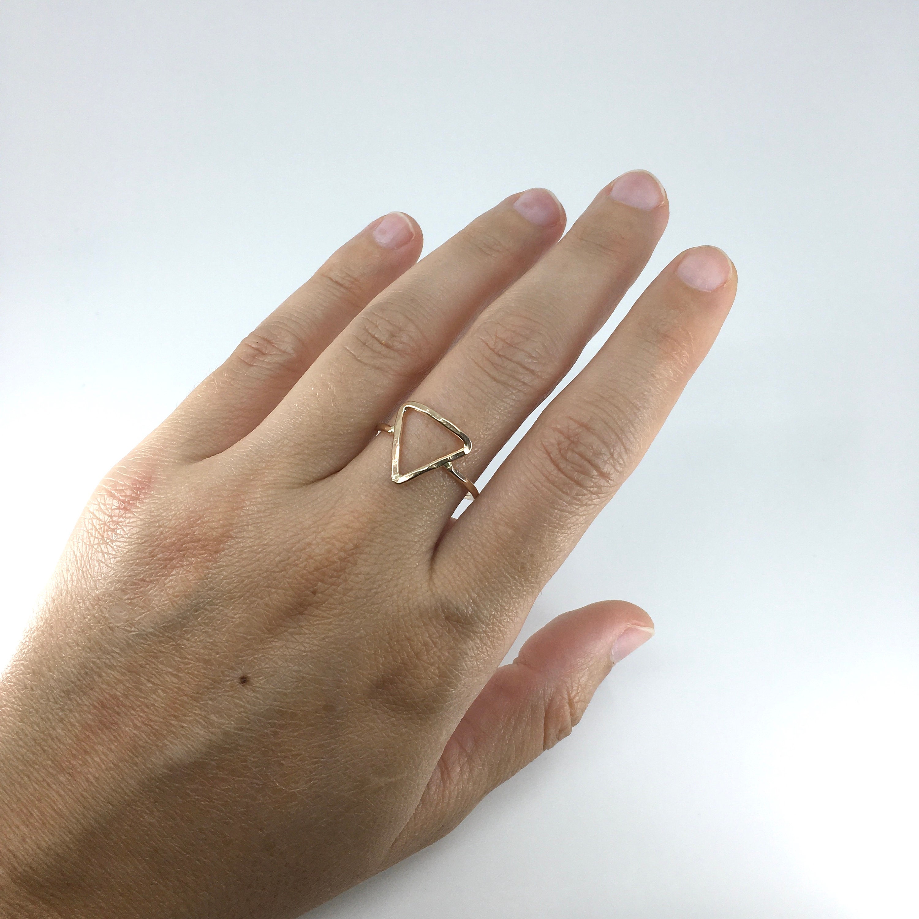 Triangle Ring Gold Hammered Triangle Ring Silver Triangle | Etsy