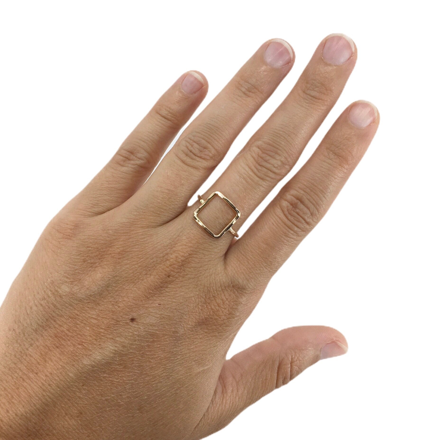 14K Gold Square Ring Open 14K Gold Square Ring Geometric | Etsy