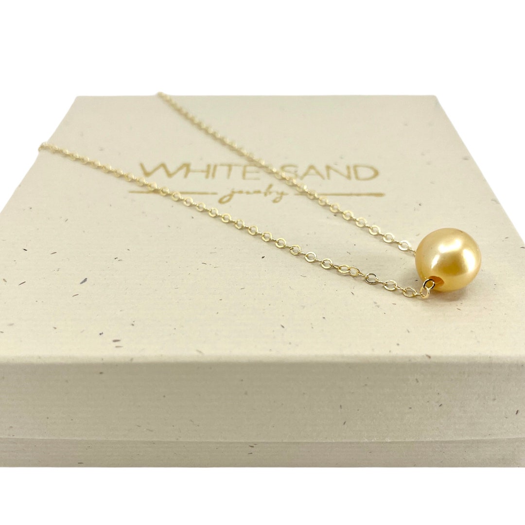 Golden South Sea Floating Pearl Necklace, Floating Gold Pearl Necklace ...